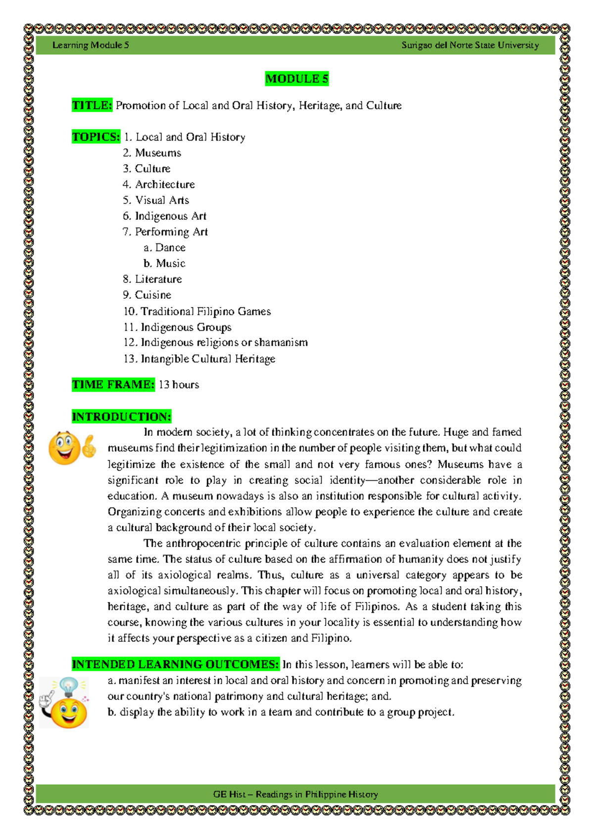 Module 5 - Promotion of Local and Oral History, Heritage, and Culture ...