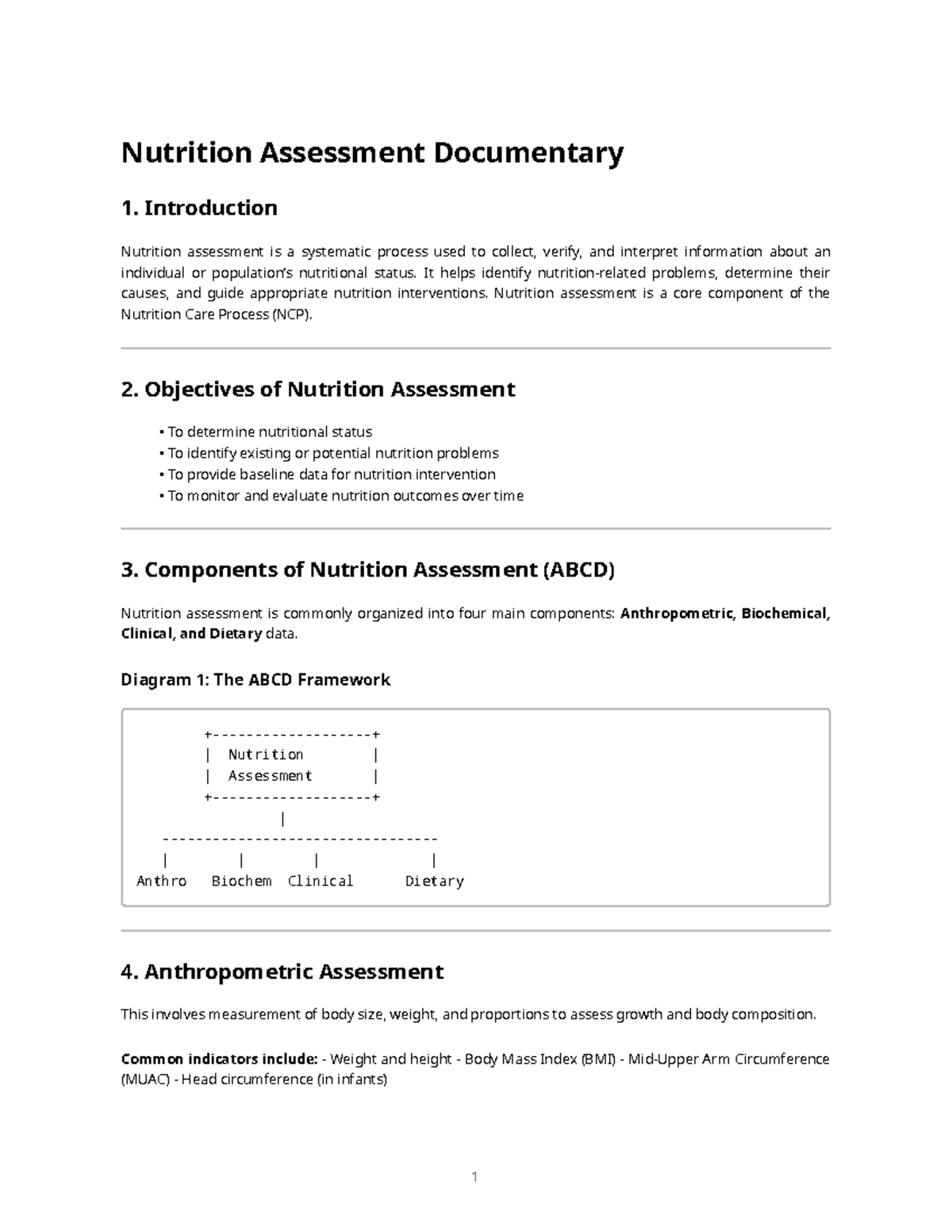 Nutrition Assessment Overview: Key Components and Objectives - Studocu