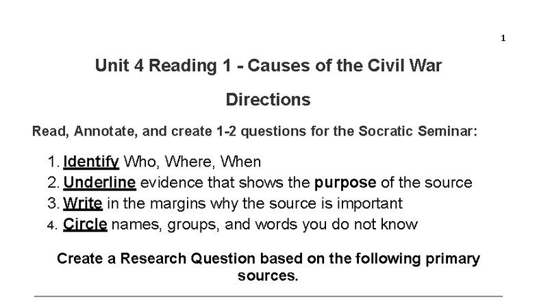 CPUSH: Unit 4 Reading 1 - Analyzing Causes of the Civil War - Studocu