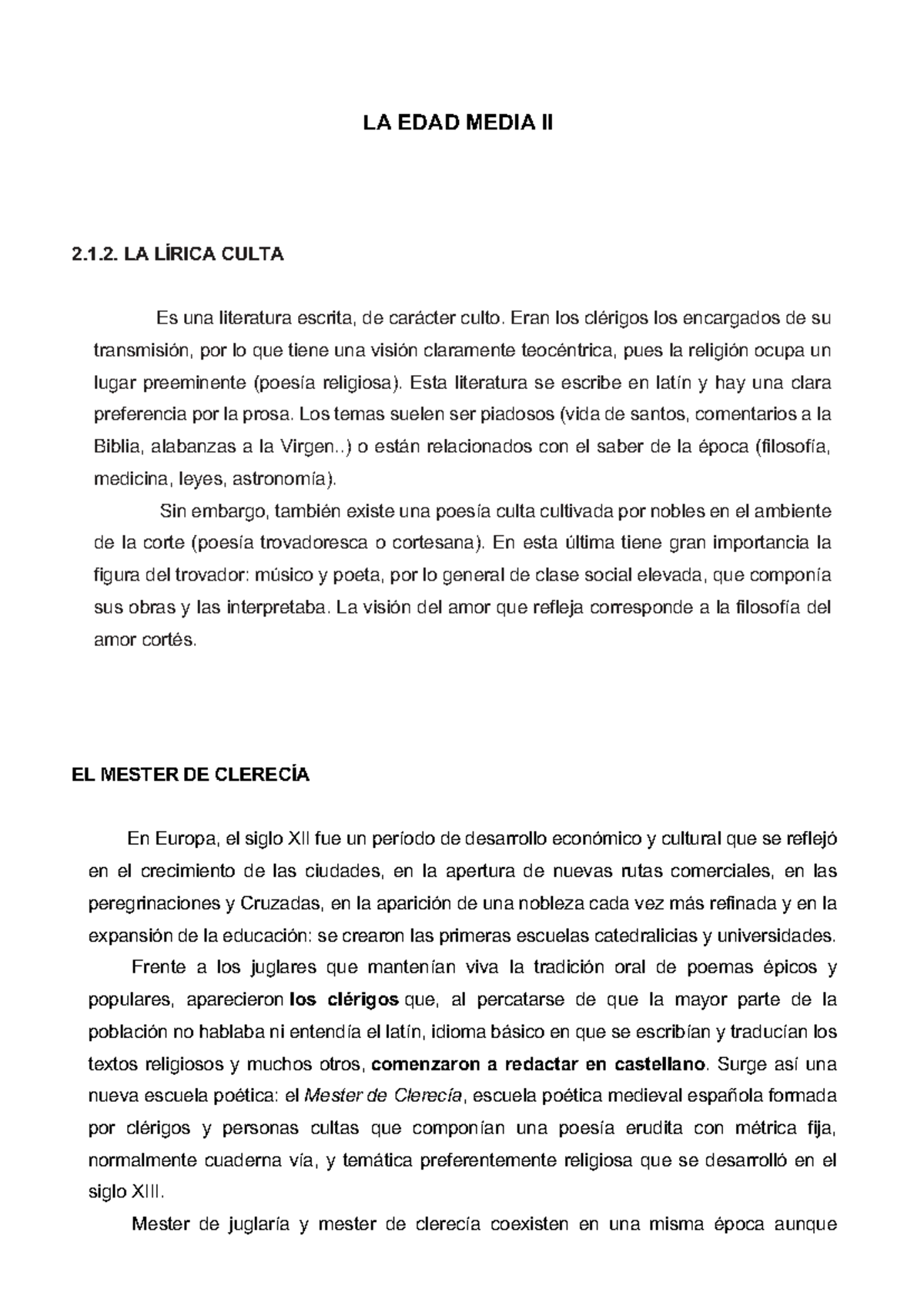 LA EDAD MEDIA II: Apuntes sobre la LÍRICA CULTA y el MESTER DE CLERECÍA ...