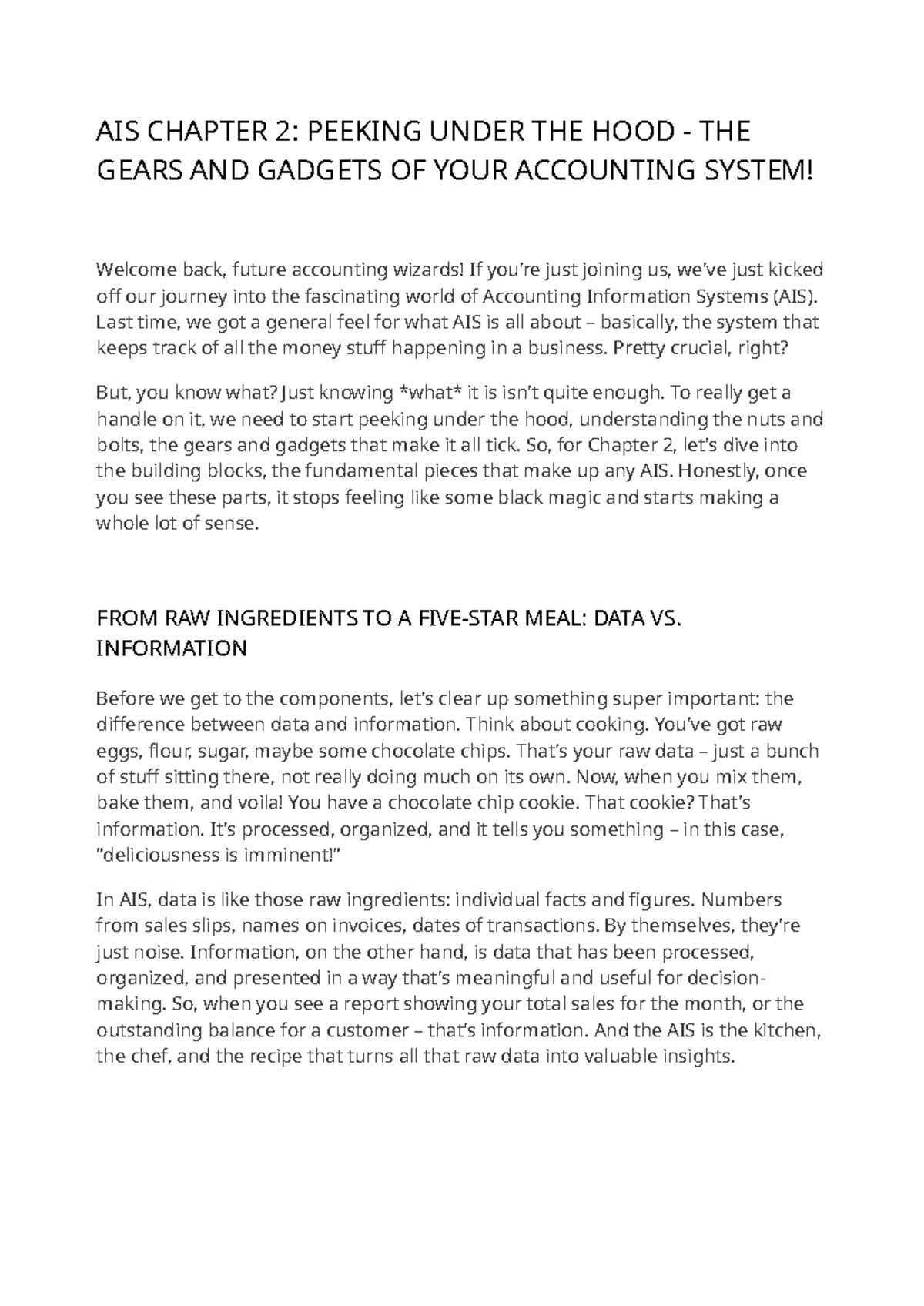 AIS CHAPTER 2: UNDERSTANDING THE COMPONENTS OF YOUR ACCOUNTING SYSTEM ...