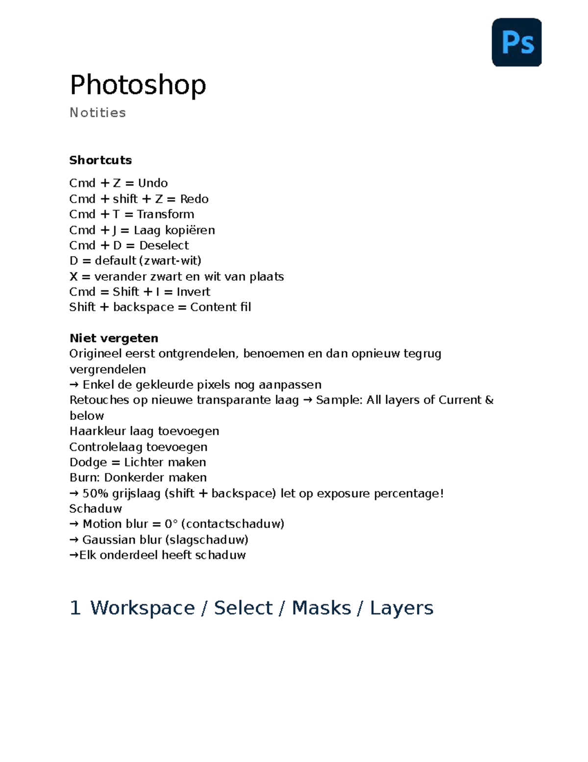 Photoshop Examen Notities: Sleutels en Technieken voor Cmd Z en Meer ...