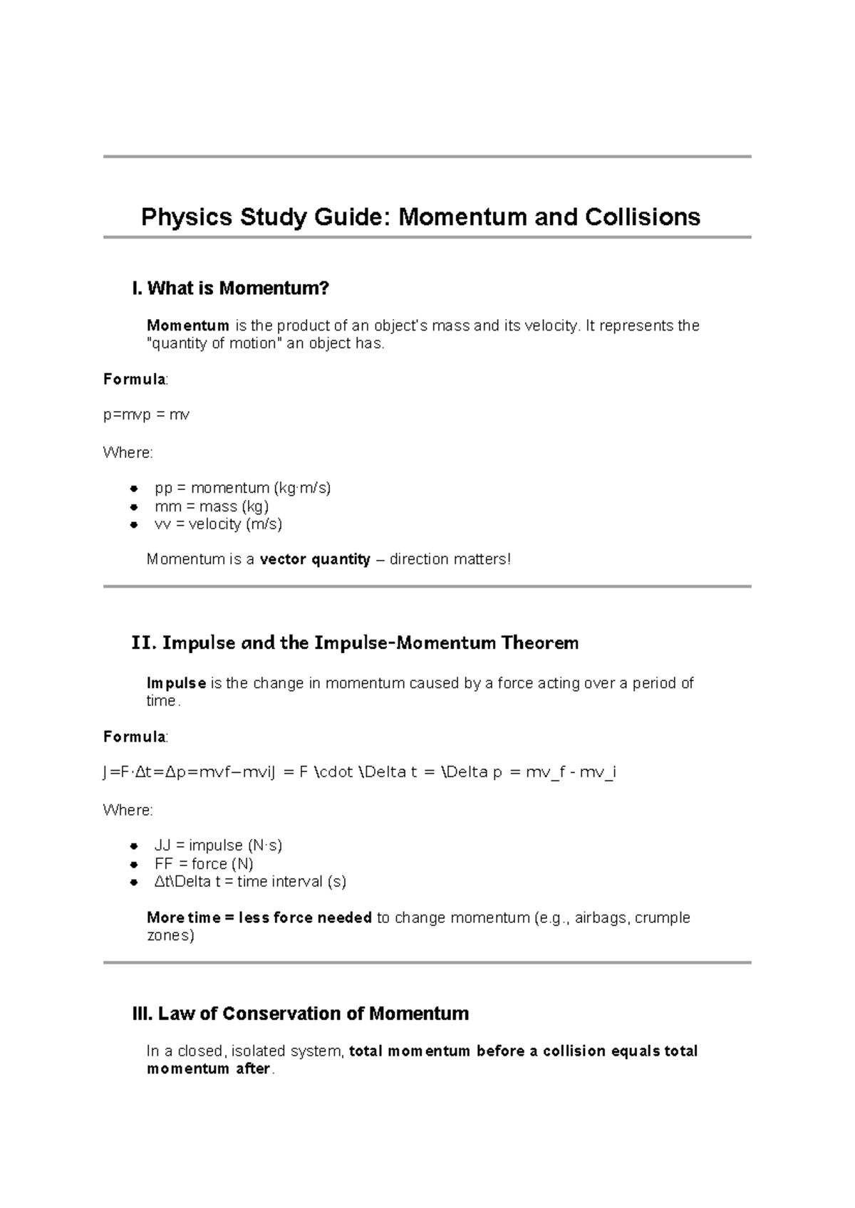 💥 Physics Study Guide Momentum and Collisions - What is Momentum ...
