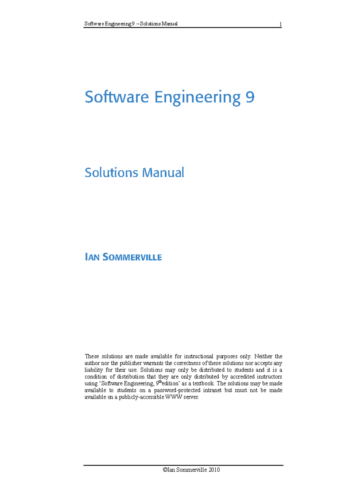 Ian Sommerville - Software Engineering 9 Solutions Manual Overview - Studocu
