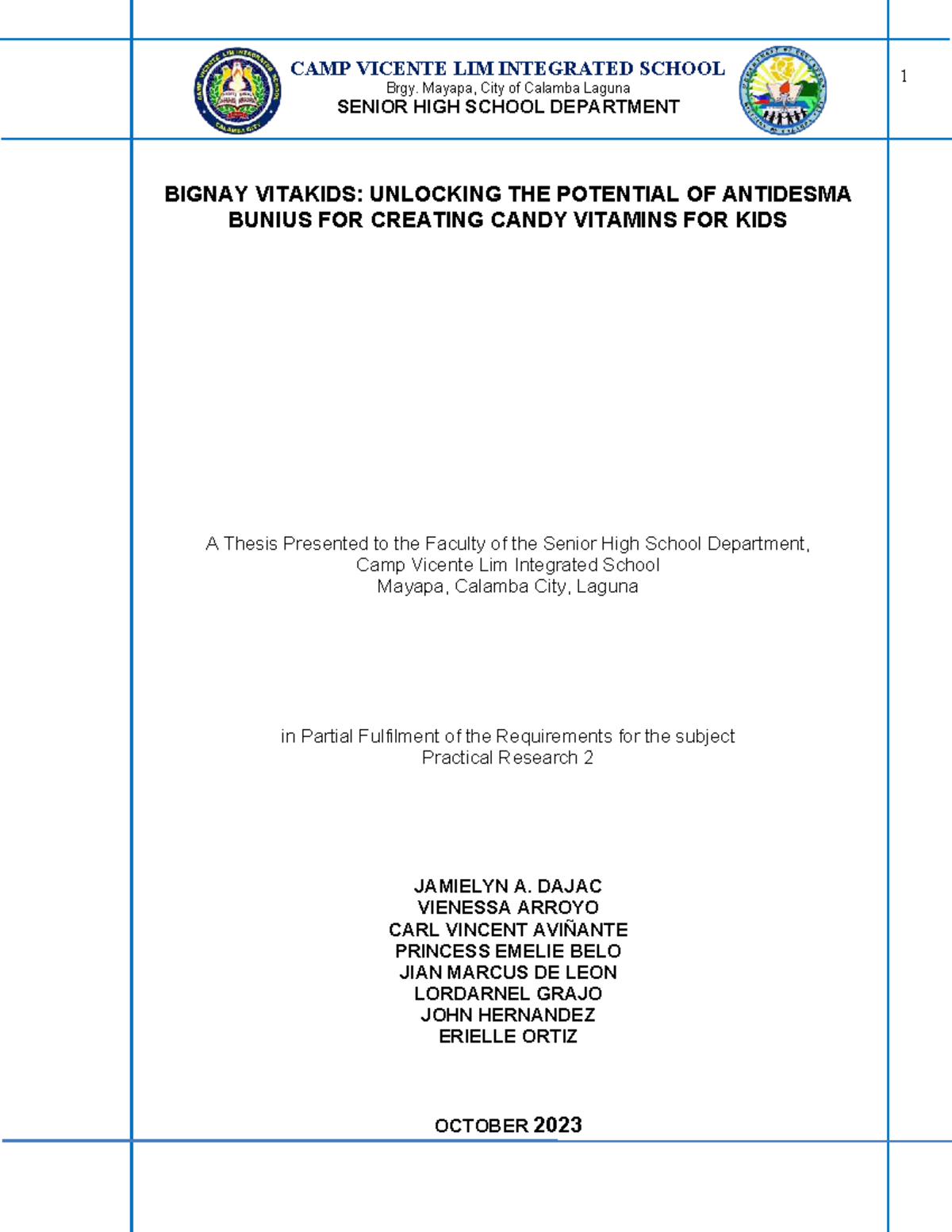 Practical Research 2: Bignay Candy Vitamins for Kids Thesis - Studocu