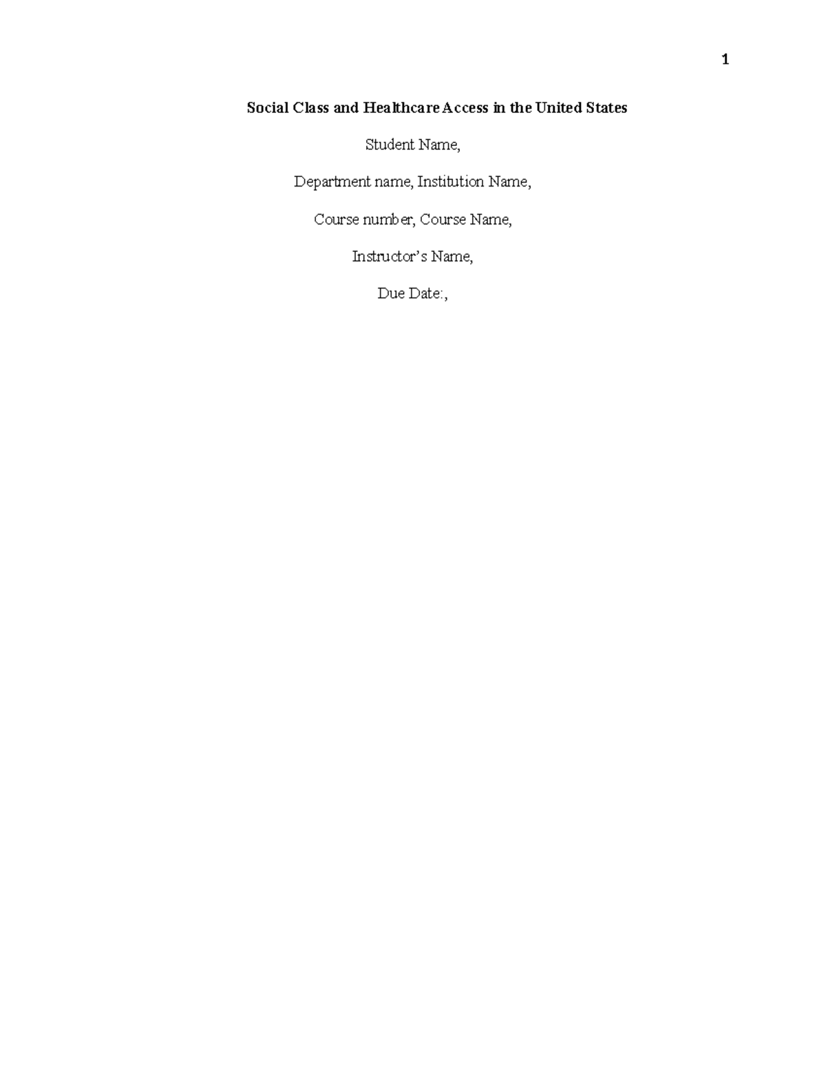 SOC 101: Social Class & Healthcare Access in the U.S. - Analysis - Studocu