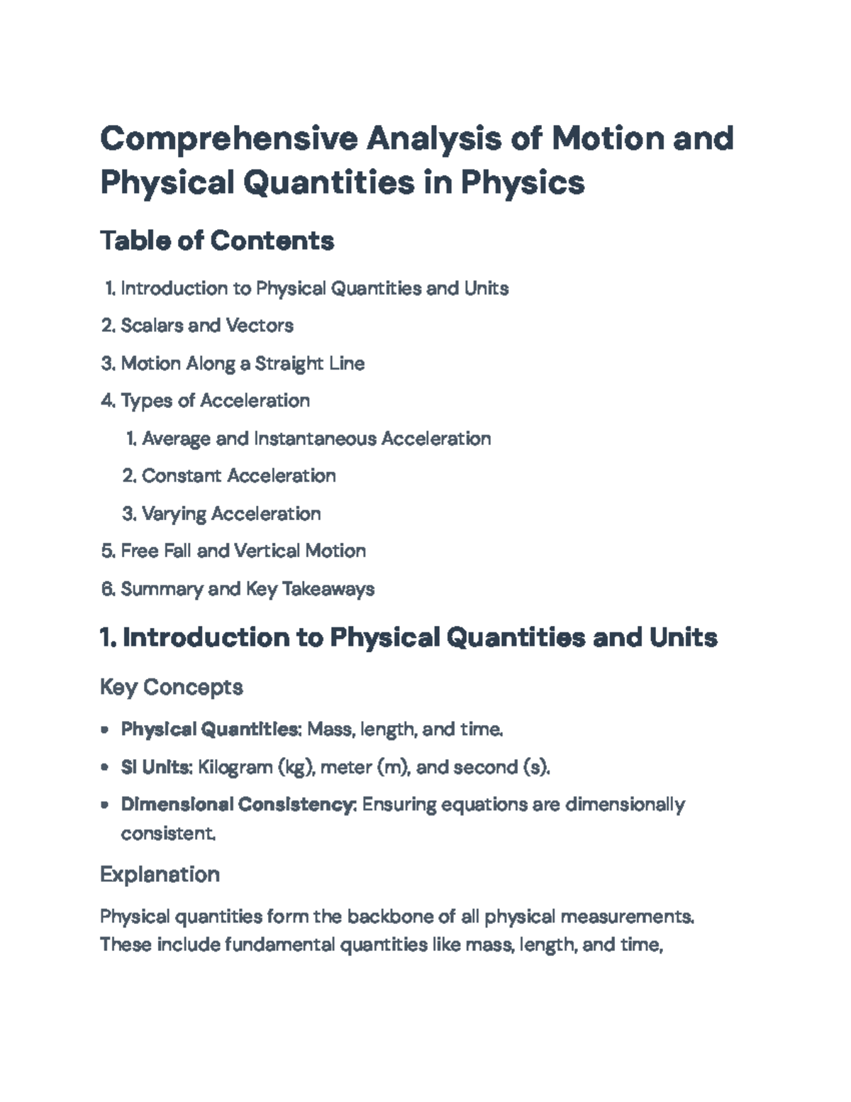 Comprehensive Overview of Motion & Physical Quantities in Physics ...