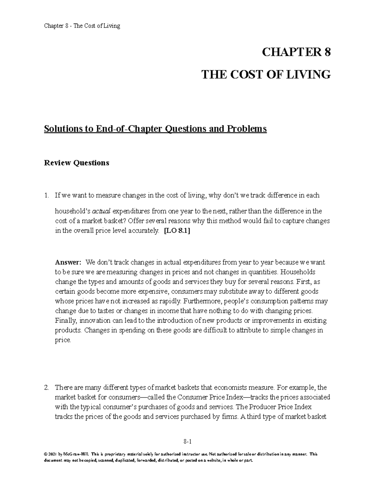 Chapter 8 solutions - Lecture notes 8 - CHAPTER 8 THE COST OF LIVING ...