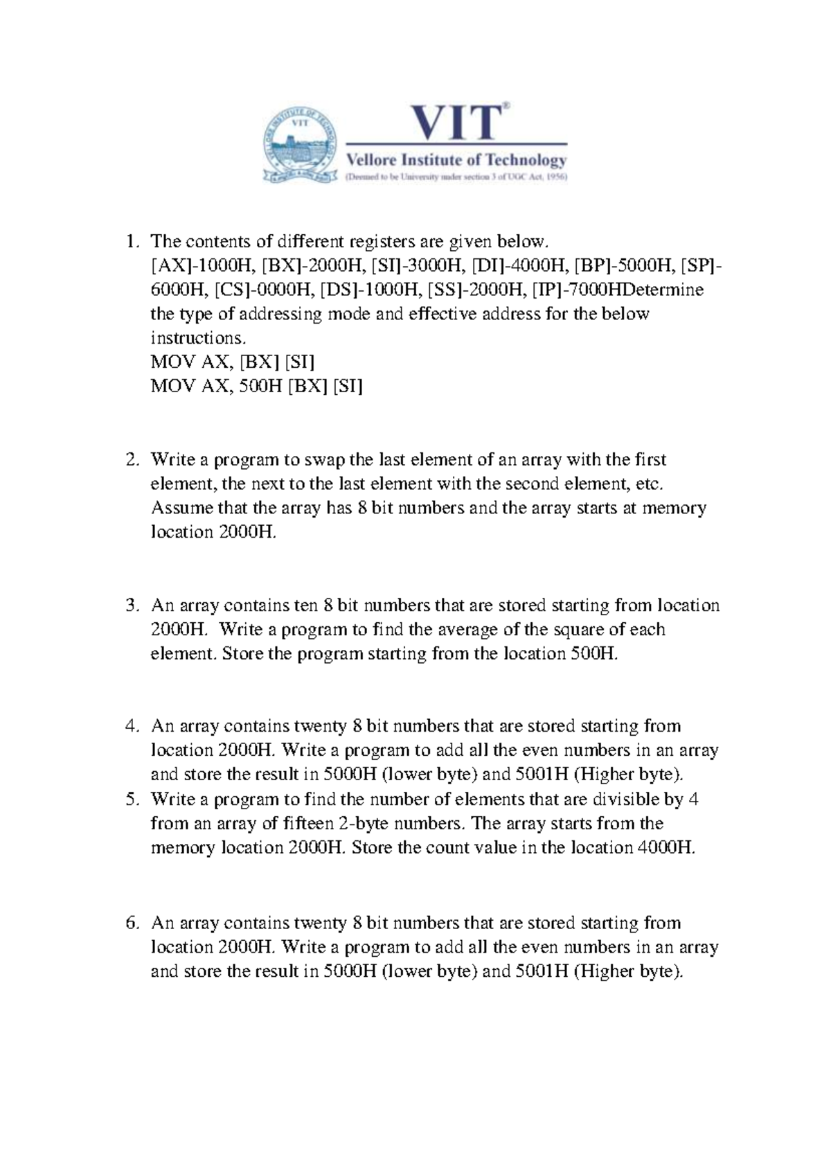 Practice Questions for 8086 Assembly Language Programming - Studocu