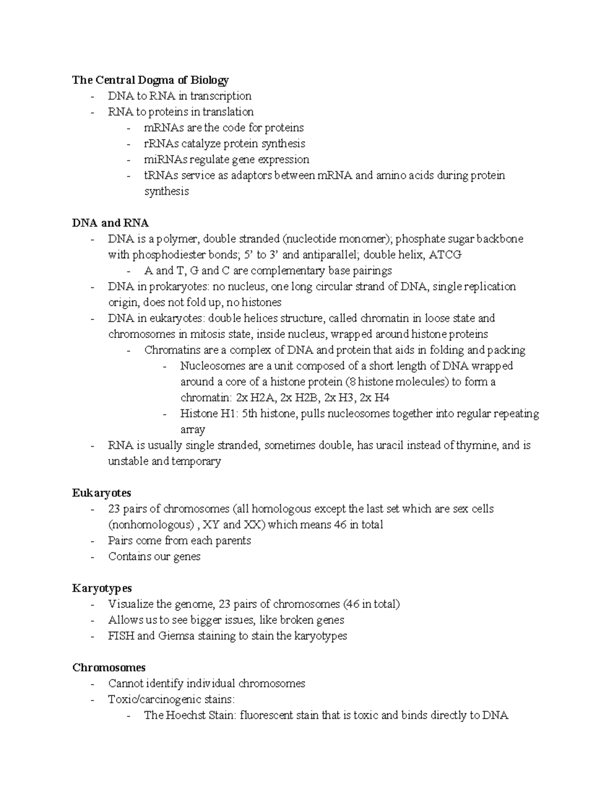 Review Exam 2 - Lecture summary of unit 2 - The Central Dogma of ...