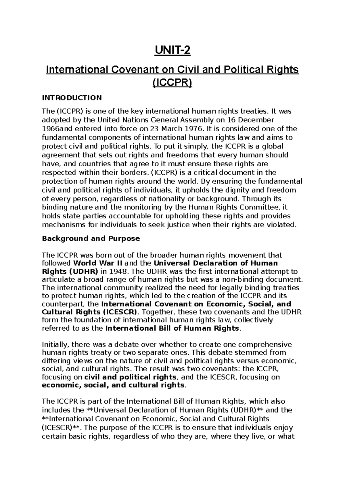 UNIT-2 HRL: Detailed Notes on the International Human Rights Covenants ...