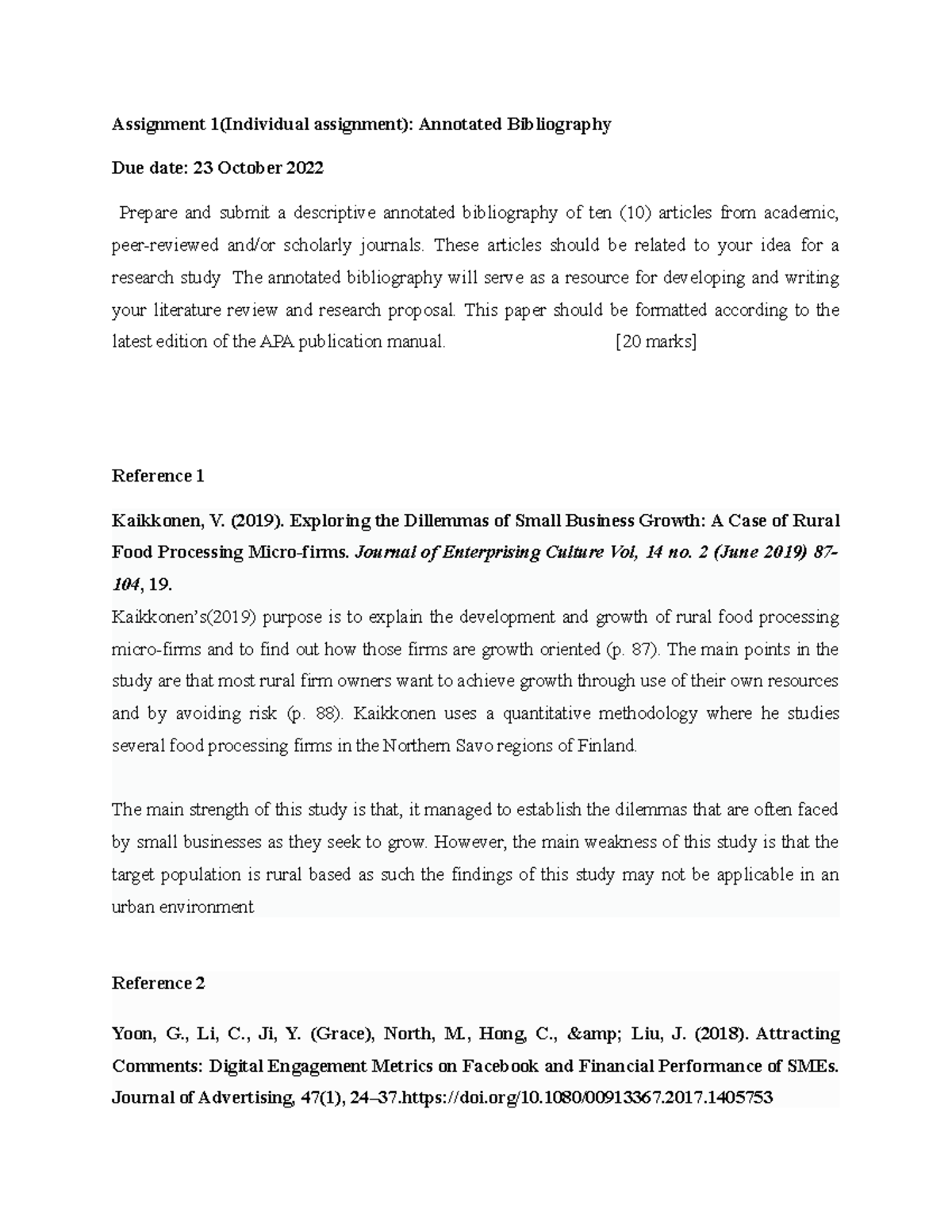 Annotated Bibliography Assignment (Course Code: Assign1) - Studocu