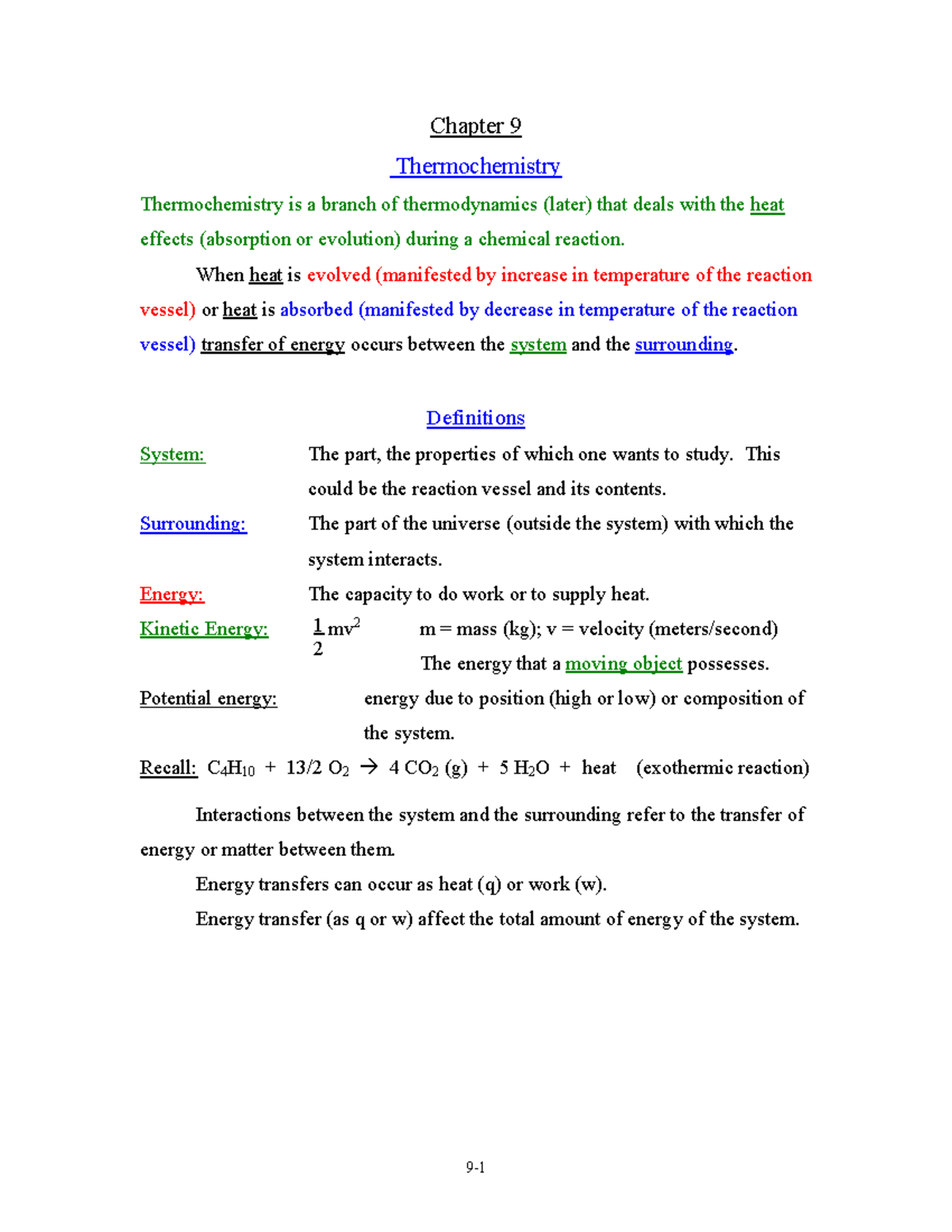 Chapter 9 - Thermochemistry Notes (CHEM 101) - Studocu