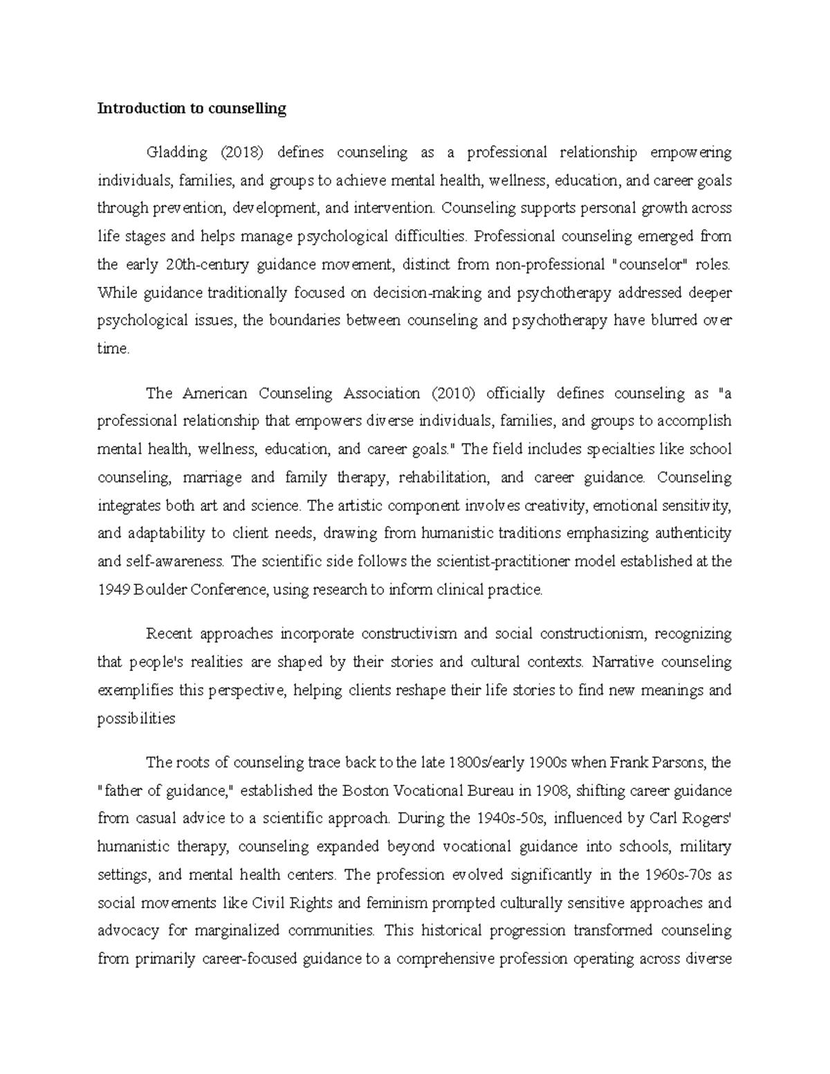 Introduction to Counseling: Key Concepts and Ethical Practices - Studocu