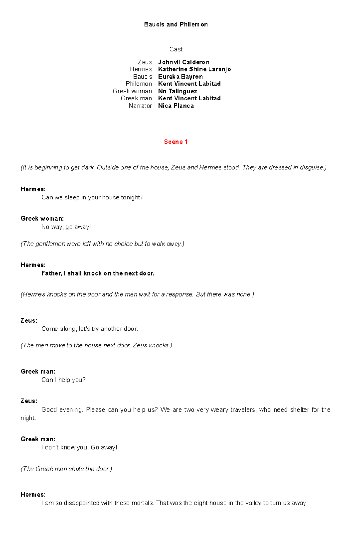 Baucis and Philemon: A Greek Myth Script Analysis - Studocu