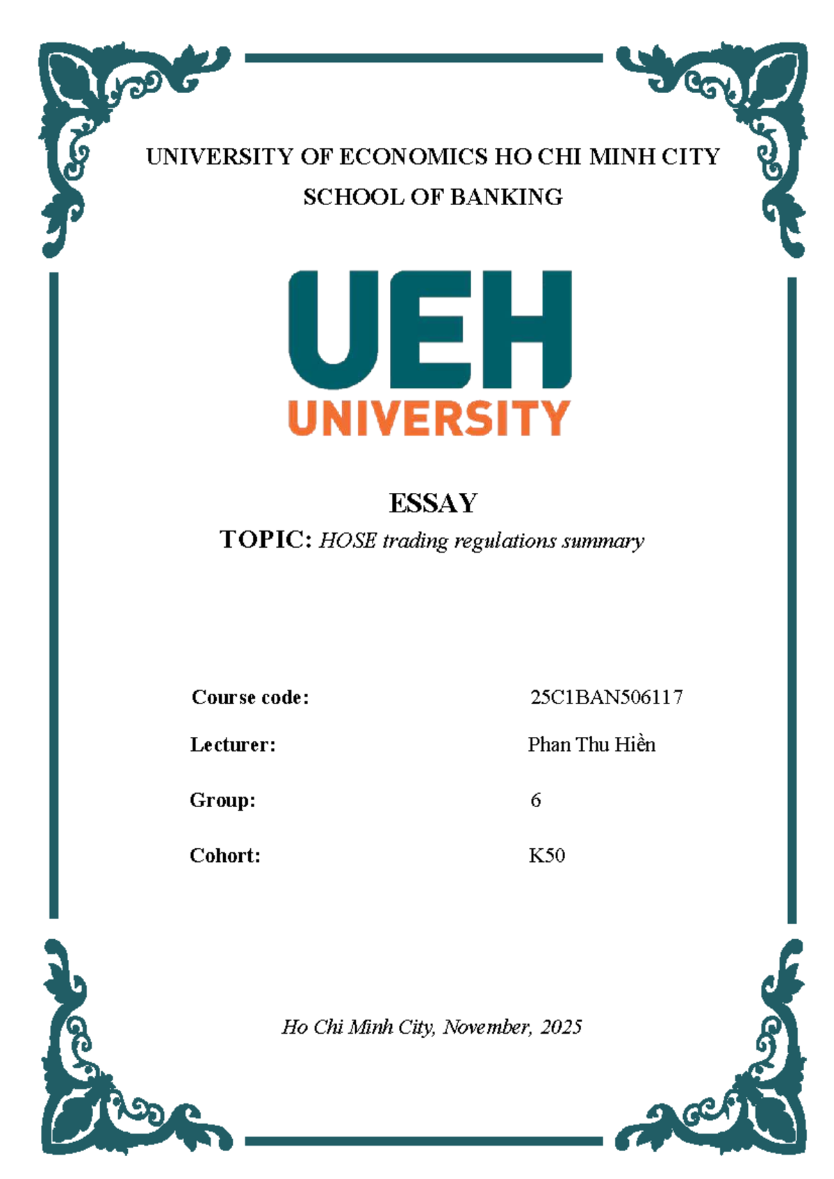 HOSE Trading Regulations Summary - Course 25C1BAN506117 Essay - Studocu