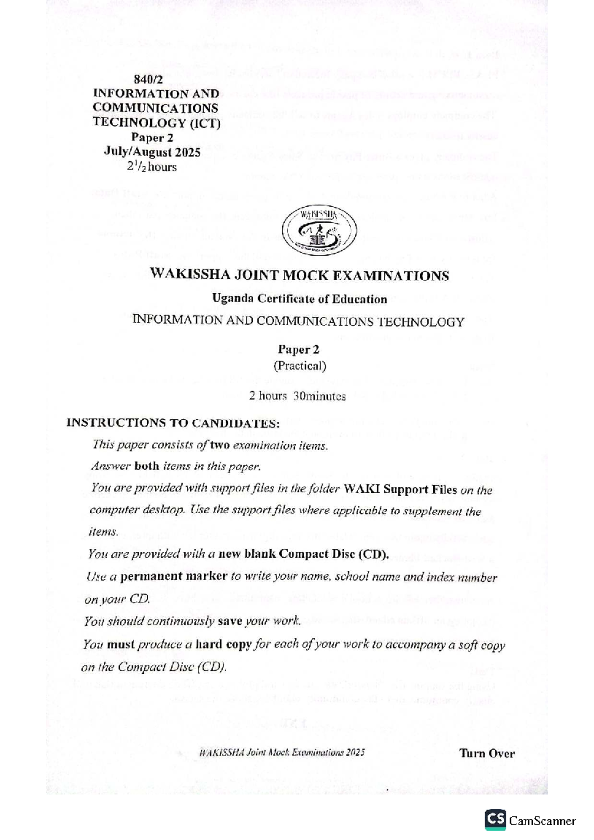 WAKISSHA ICT Mock Exam Paper 2 2025 - Practical Instructions - Studocu