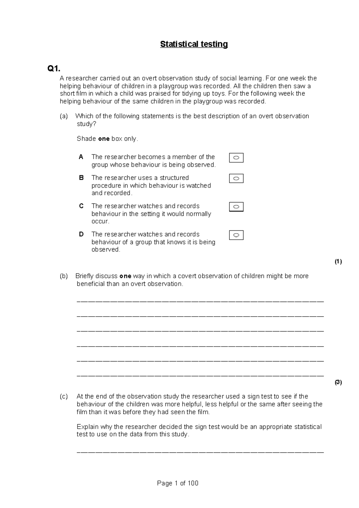 Statistical Testing Q1-Q19: Inferential Stats Questions & Answers - Studocu