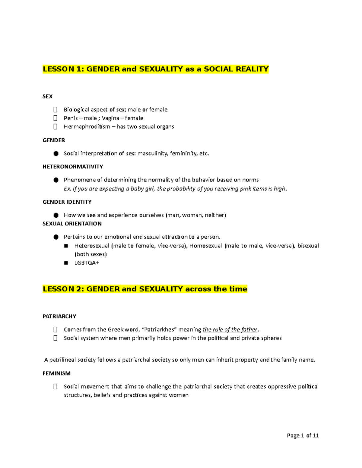 Gender and Society Lesson 1 Reviewer - LESSON 1: GENDER and SEXUALITY ...