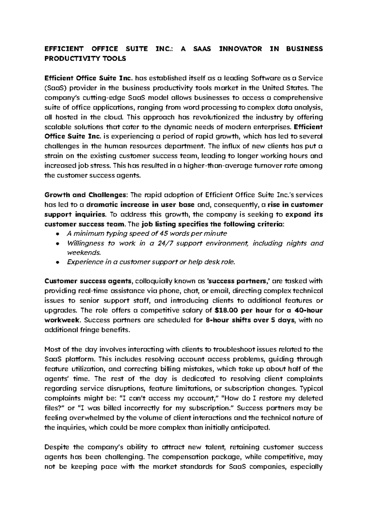 CASE- Study- Practice - english - EFFICIENT OFFICE SUITE INC.: A SAAS ...