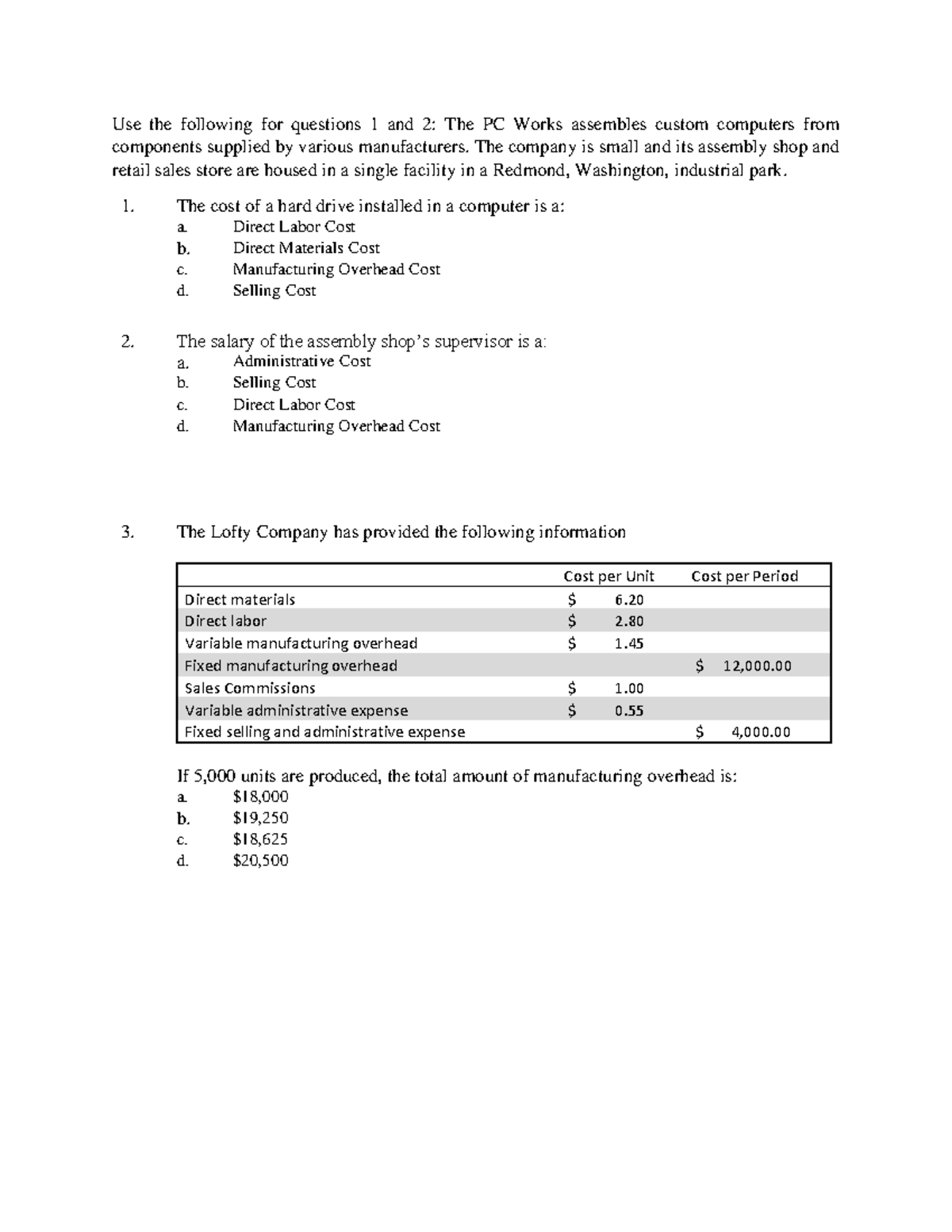 Practice Exam 1 - ACCT 101: Manufacturing Overhead & Costing Concepts ...