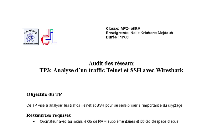 TP3: Analyse du Trafic Telnet et SSH avec Wireshark - Studocu