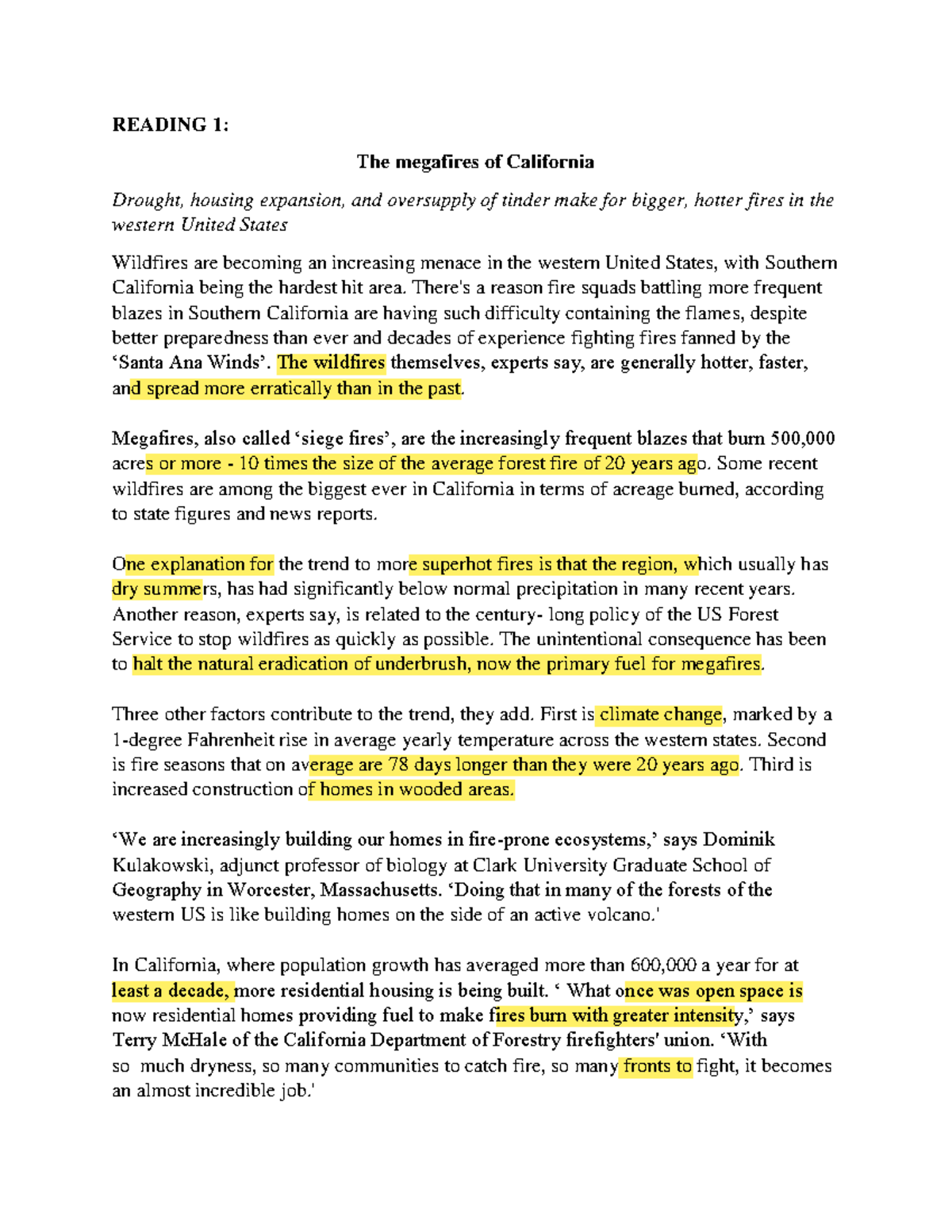 Ielts Reading TEST 09 - READING 1: The megafires of California Drought ...