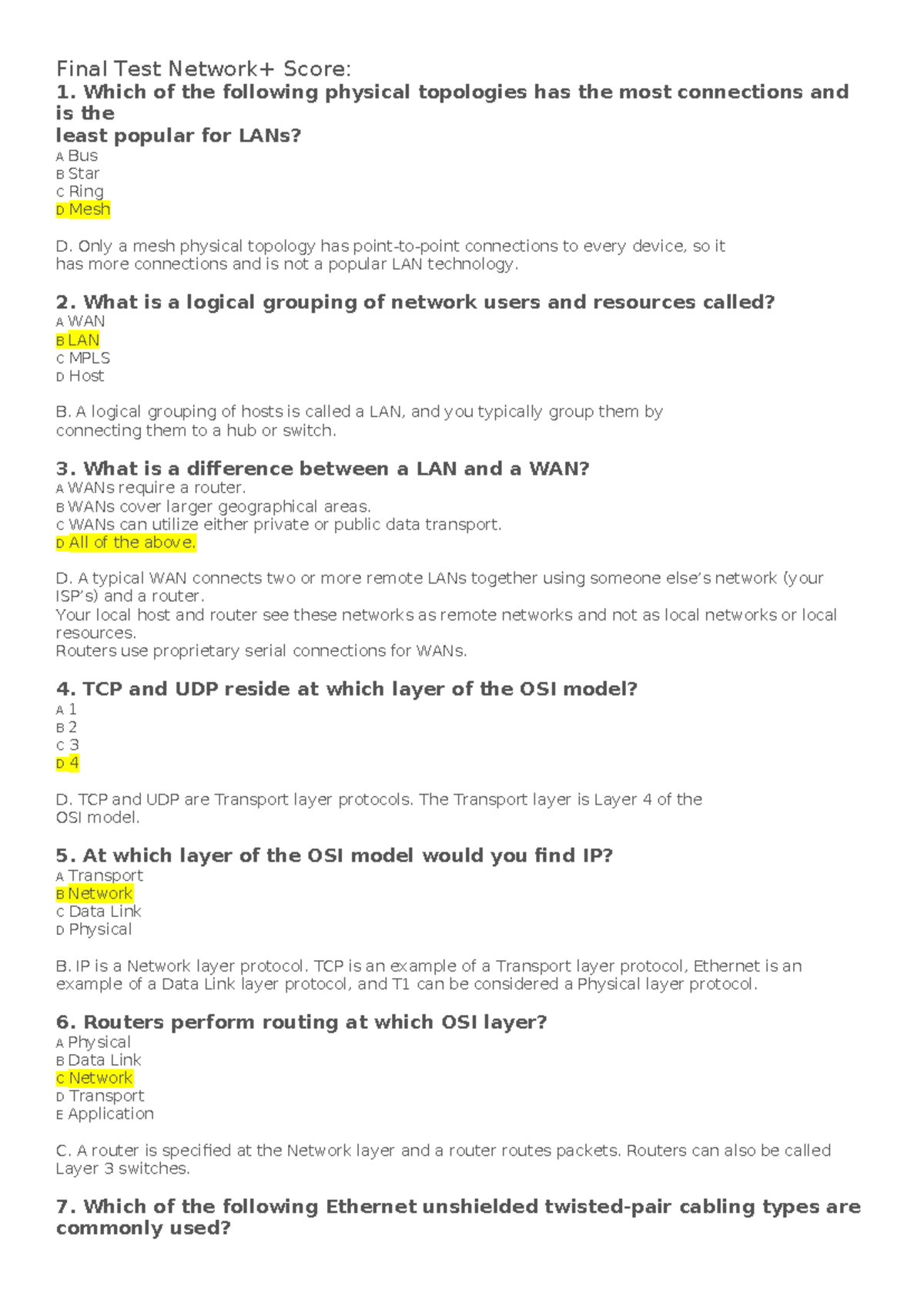 Final Exam Study Guide: Network+ (Course Code: NET+ 101) - Studocu