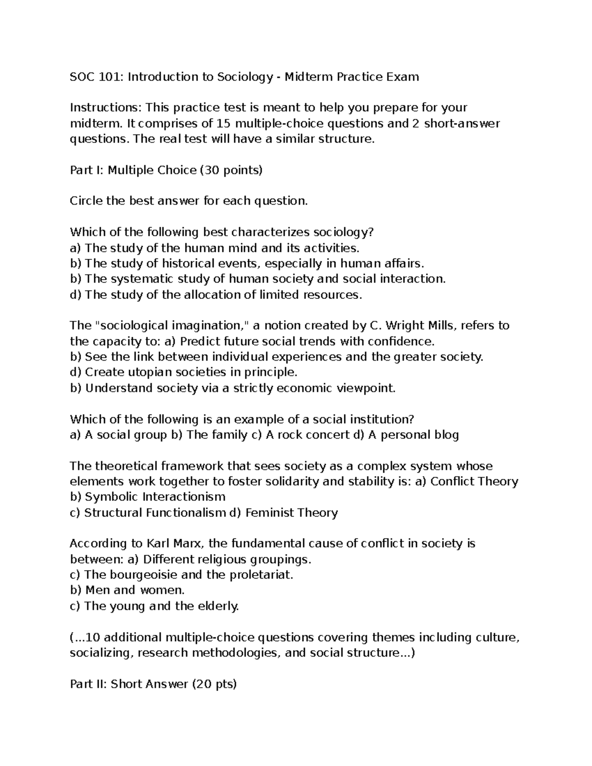 SOC 101: Intro to Sociology Midterm Practice Exam Guide - Studocu