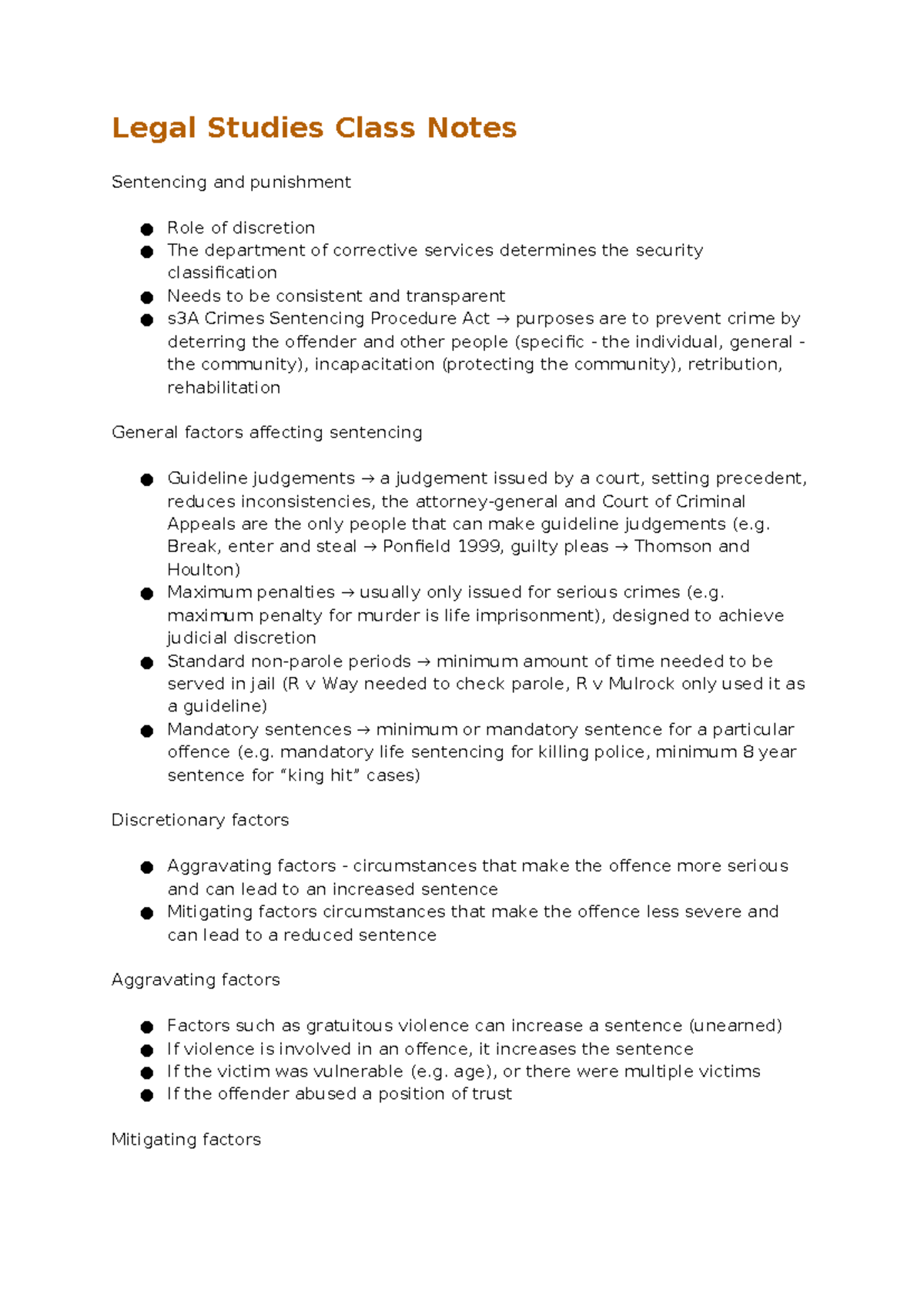 Legal Studies Class Notes: Sentencing & Discretion (LS 3) - Studocu