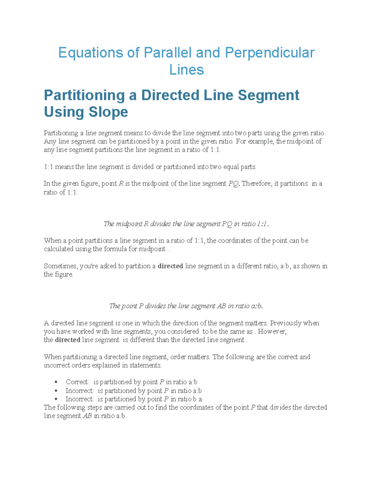 Partitioning Directed Line Segments & Writing Line Equations: A Guide ...