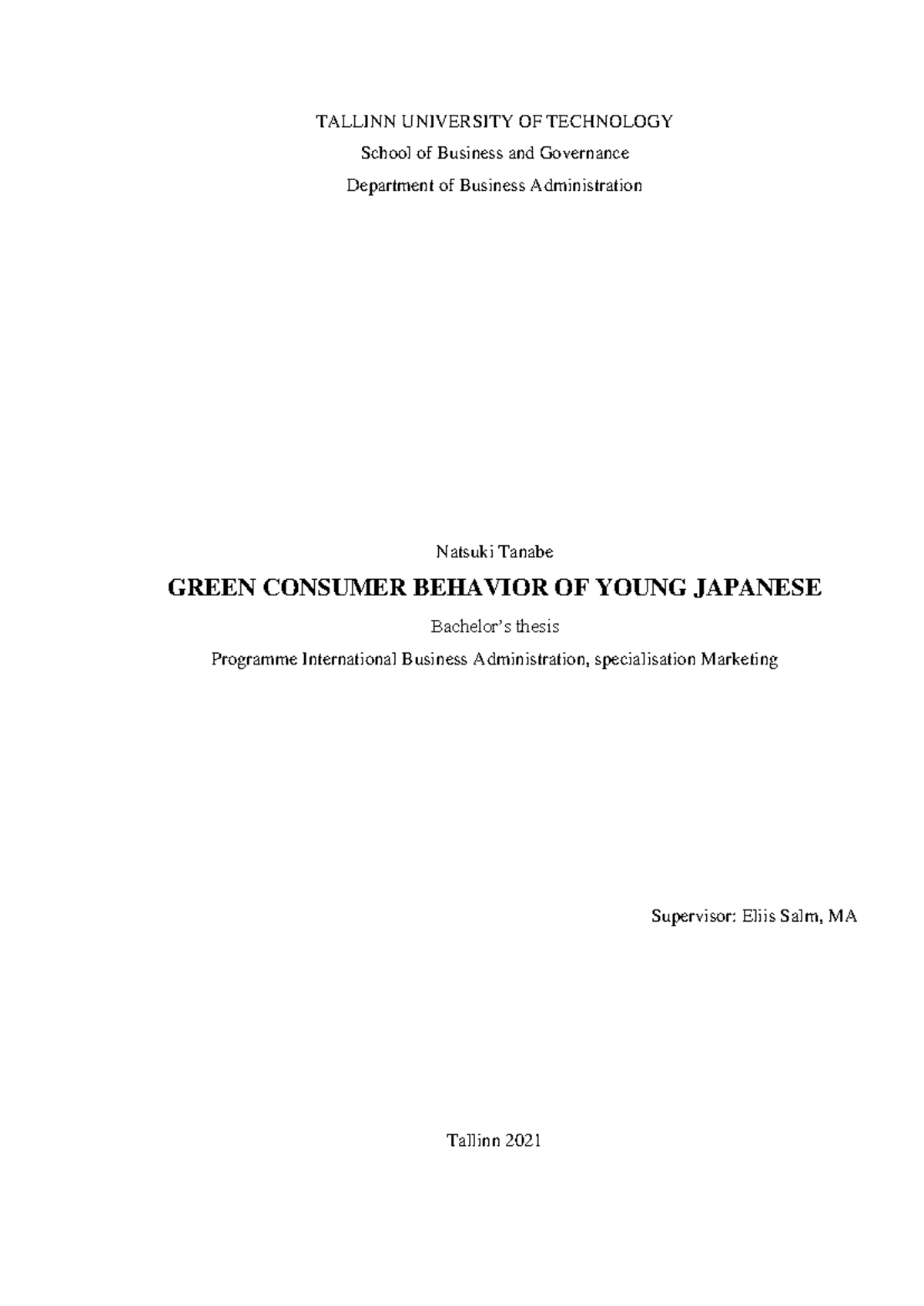 Green Consumer Behavior Among Young Japanese: A Study (IBAM 2021) - Studocu