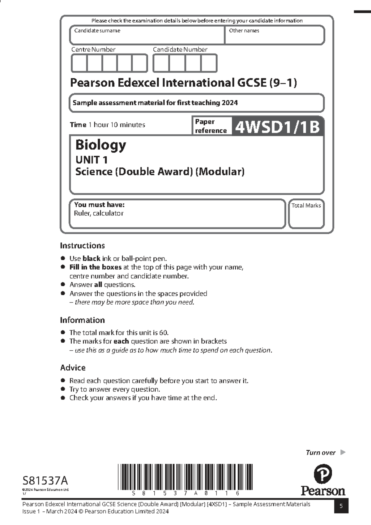 International GCSE Science (Double Award) (4XSD1) Sample Assessment ...
