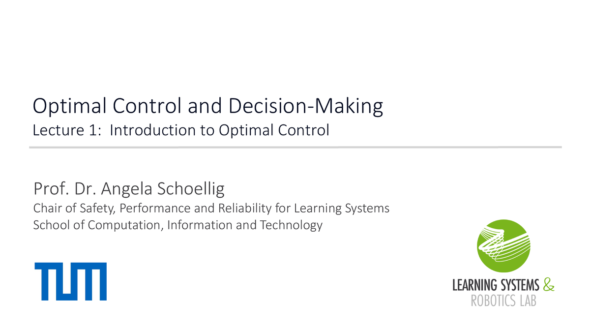 Optimal Control LSY: Lecture 1 - Introduction to Optimal Control Slides ...