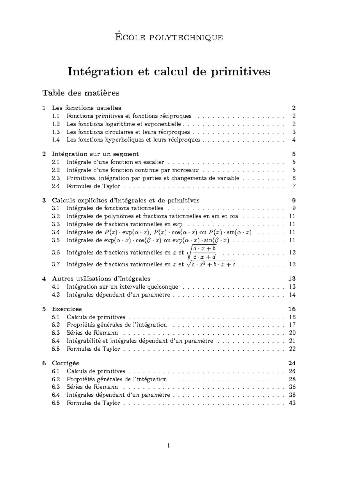Intégration et Calcul de Primitives - École Polytechnique - Studocu
