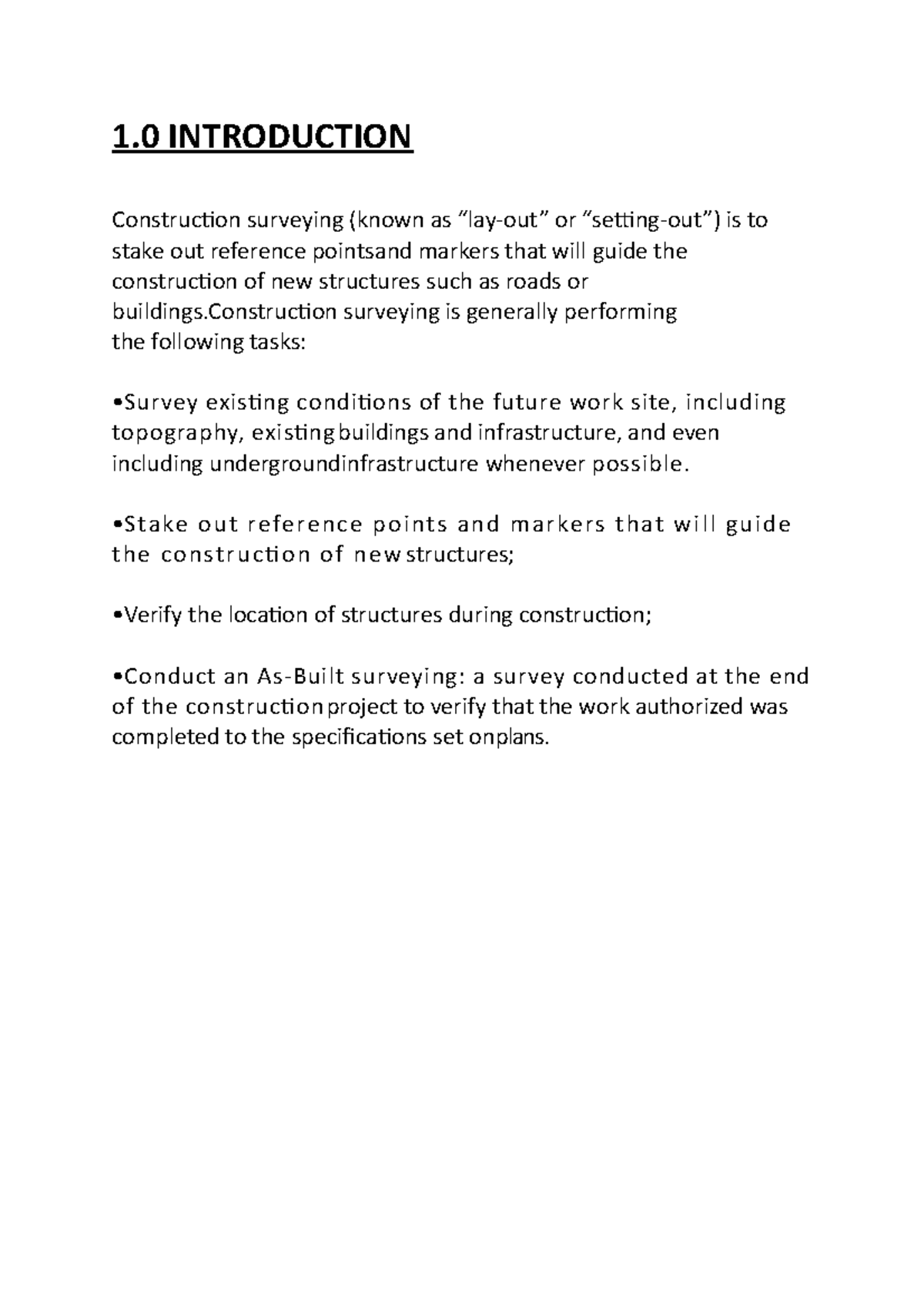 Setting OUT - report - 1 INTRODUCTION Construction surveying (known as ...