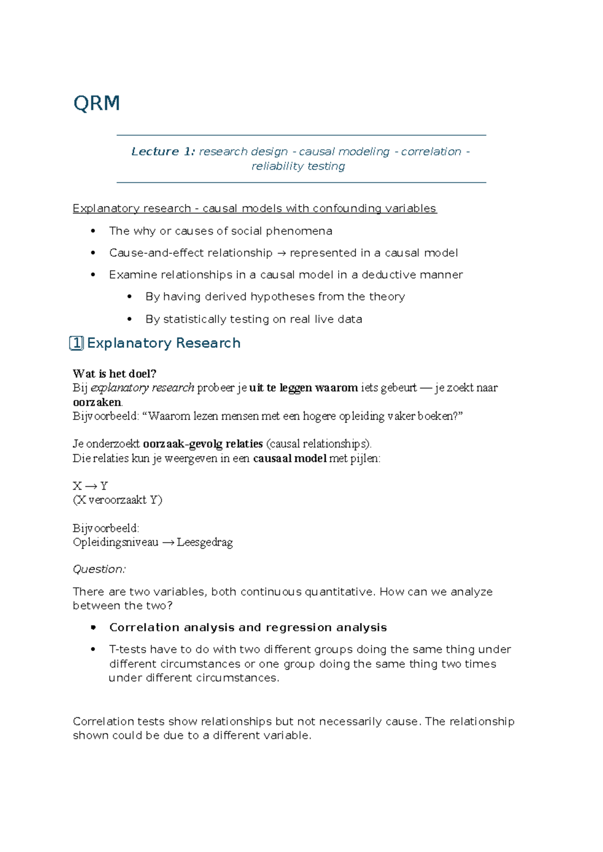 QRM Lecture 1: Causal Modeling and Correlation Analysis - Studeersnel