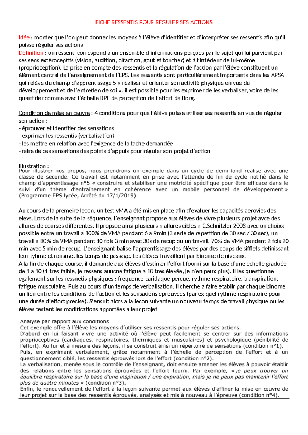 Fiche Ressenti E2: Régulation des Actions en EPS et Perception des ...