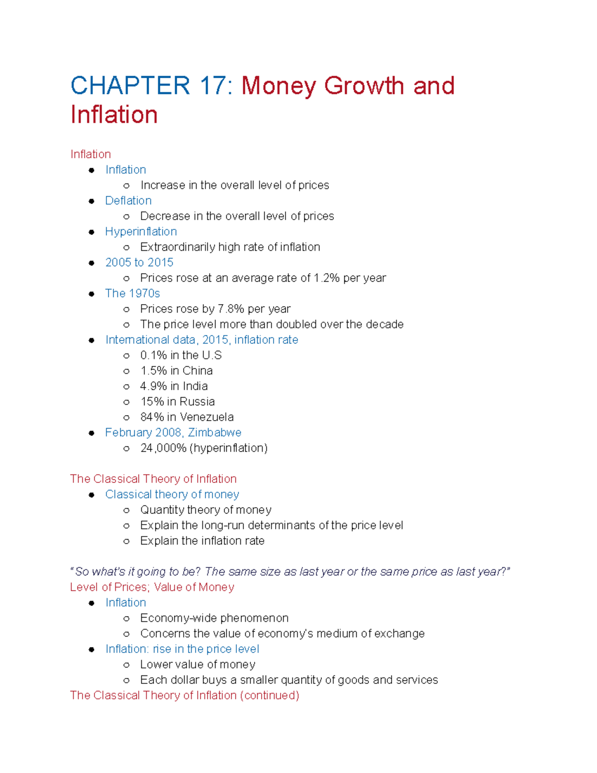CH 17 - Money Growth & Inflation: Understanding Key Concepts and ...