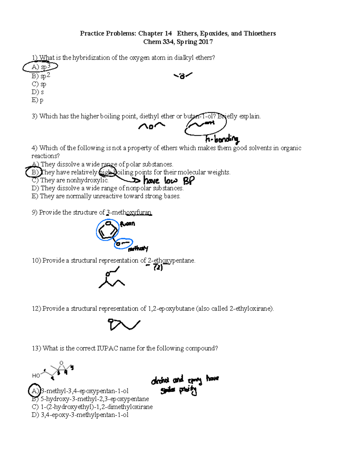 Chapter 14 Homework - Practice Problems: Chapter 14 Ethers, Epoxides ...