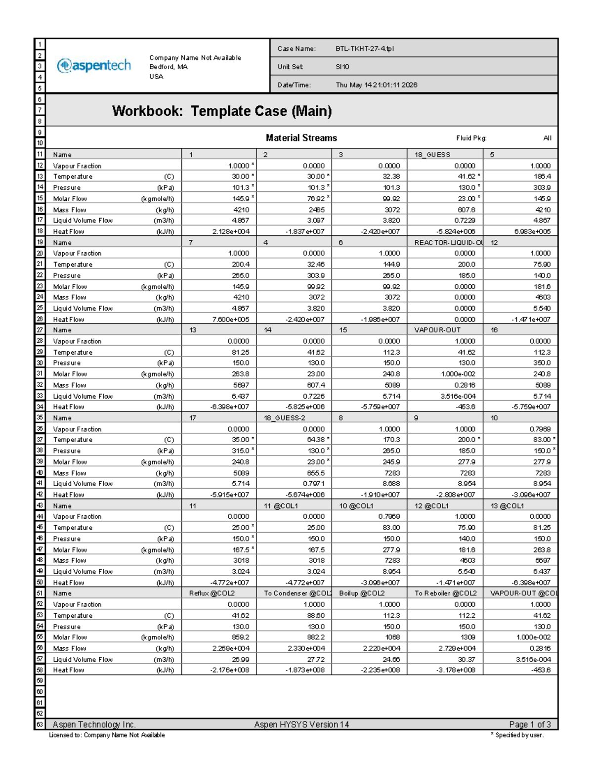 TKHT-N01 Case Study: Material Streams Analysis in Aspen HYSYS - Studocu