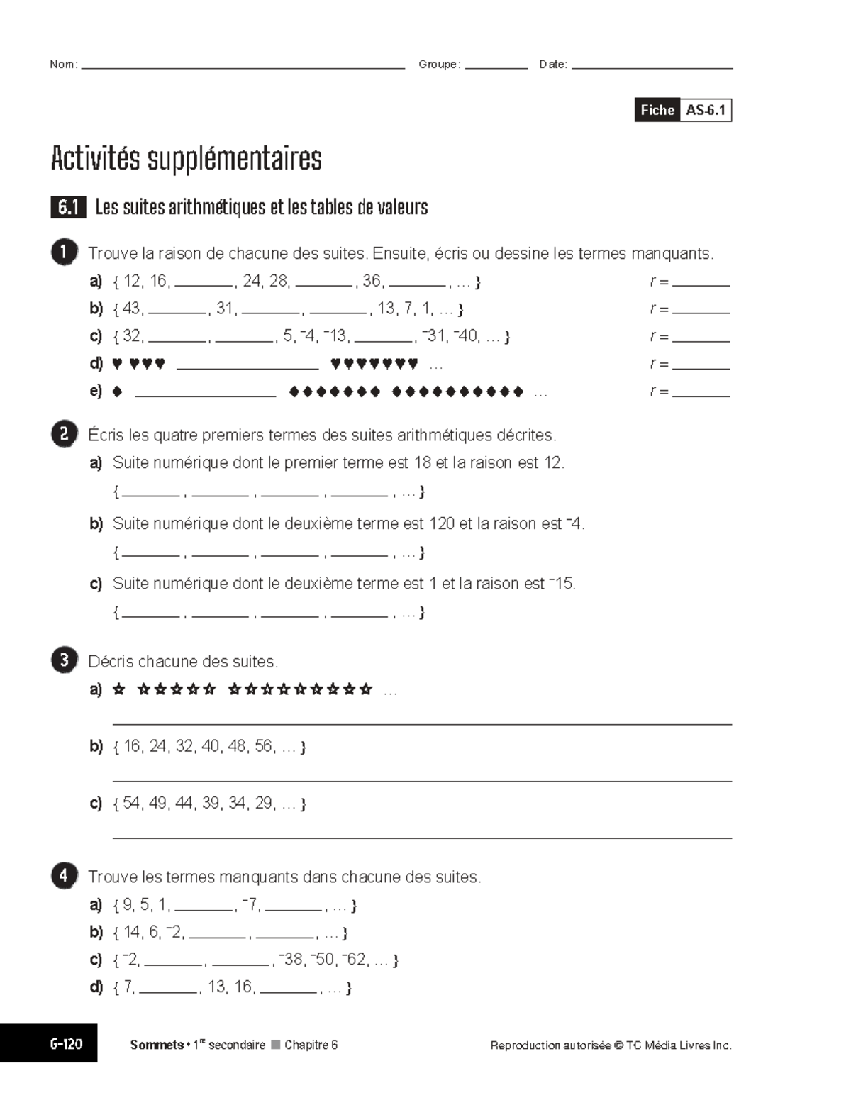 6.1 Activités sur les Suites Arithmétiques et Valeurs - Studocu