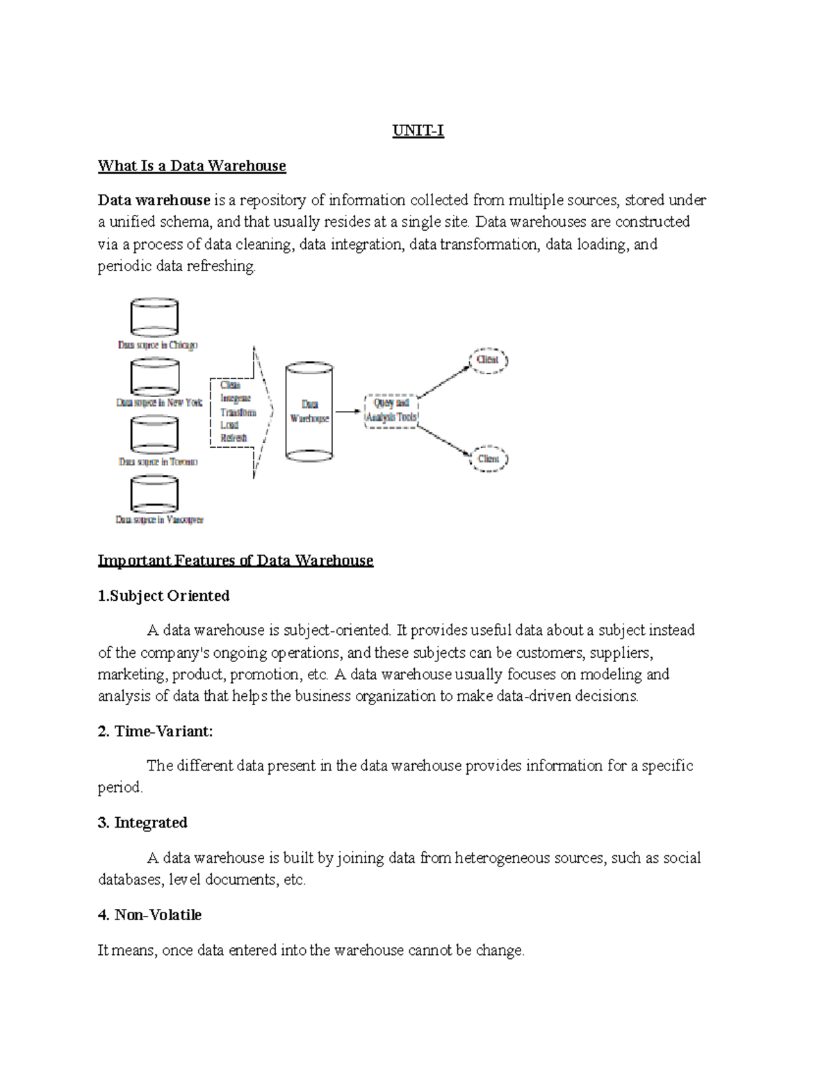 Unit 1 - Understanding Data Warehousing Concepts and Features - Studocu