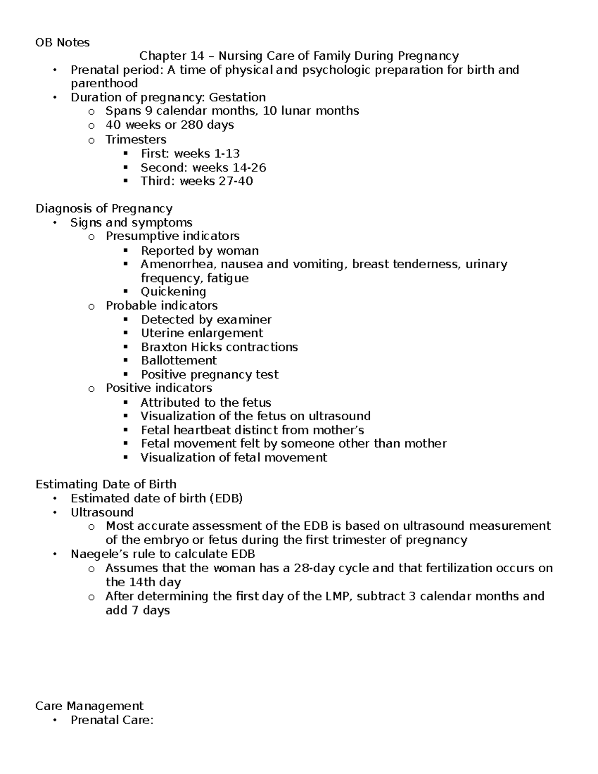 OB 3 Notes: Nursing Care During Pregnancy & Infertility Insights - Studocu