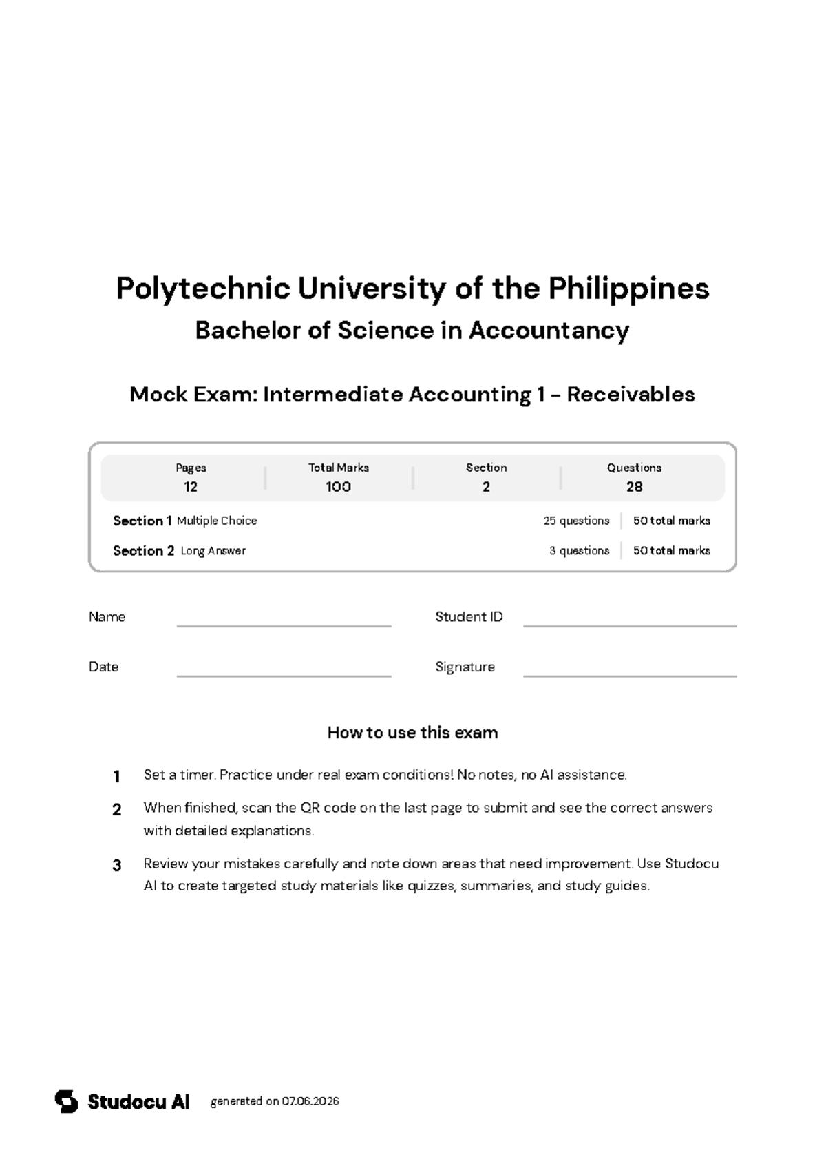 Mock Exam: Intermediate Accounting 1 - Receivables - Studocu