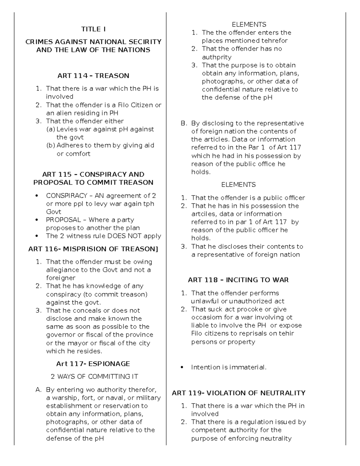 Criminal Law Elements: Summary Notes for CRIM 101 - Studocu