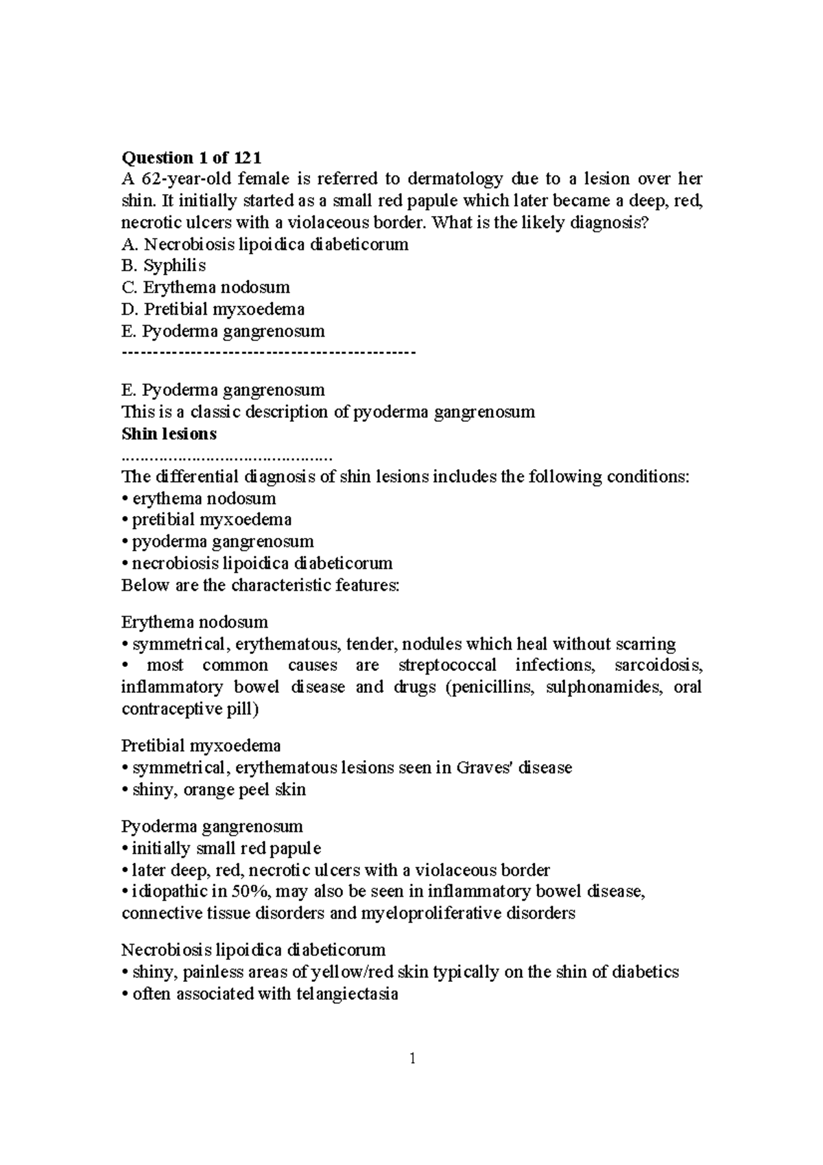 Dermatology MCQs - Revision Questions & Answers for Final Exam - Studocu