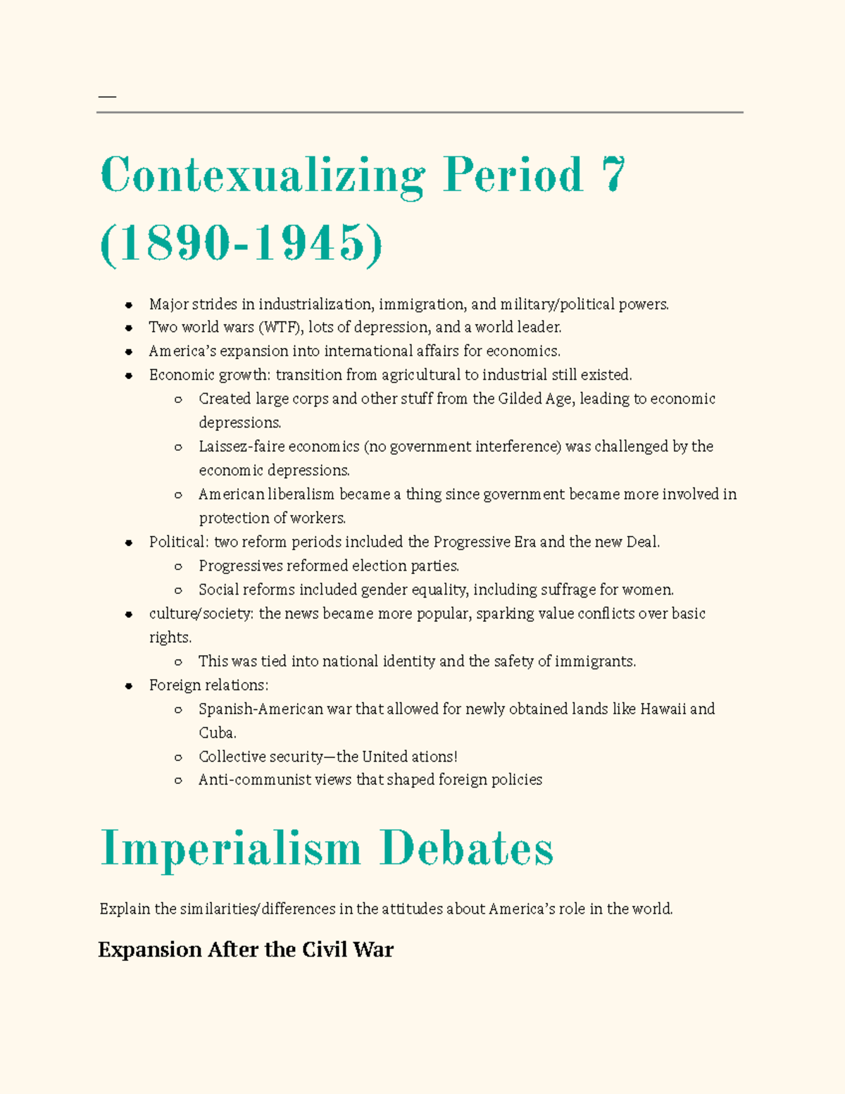 APUSH 7.1-7.3 Notes: Period 7 Context, Imperialism, and War Insights ...