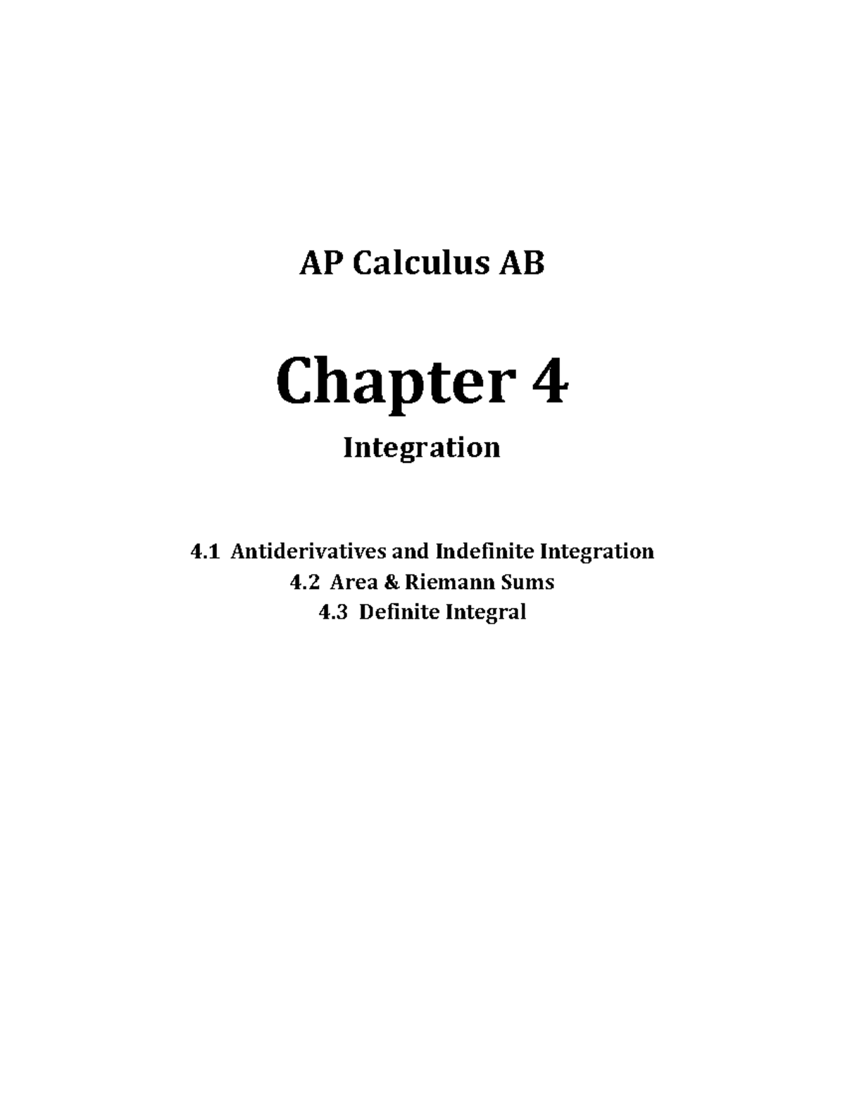 4.1-4.3 Packet - how is you - AP Calculus AB Chapter 4 Integration 4 ...