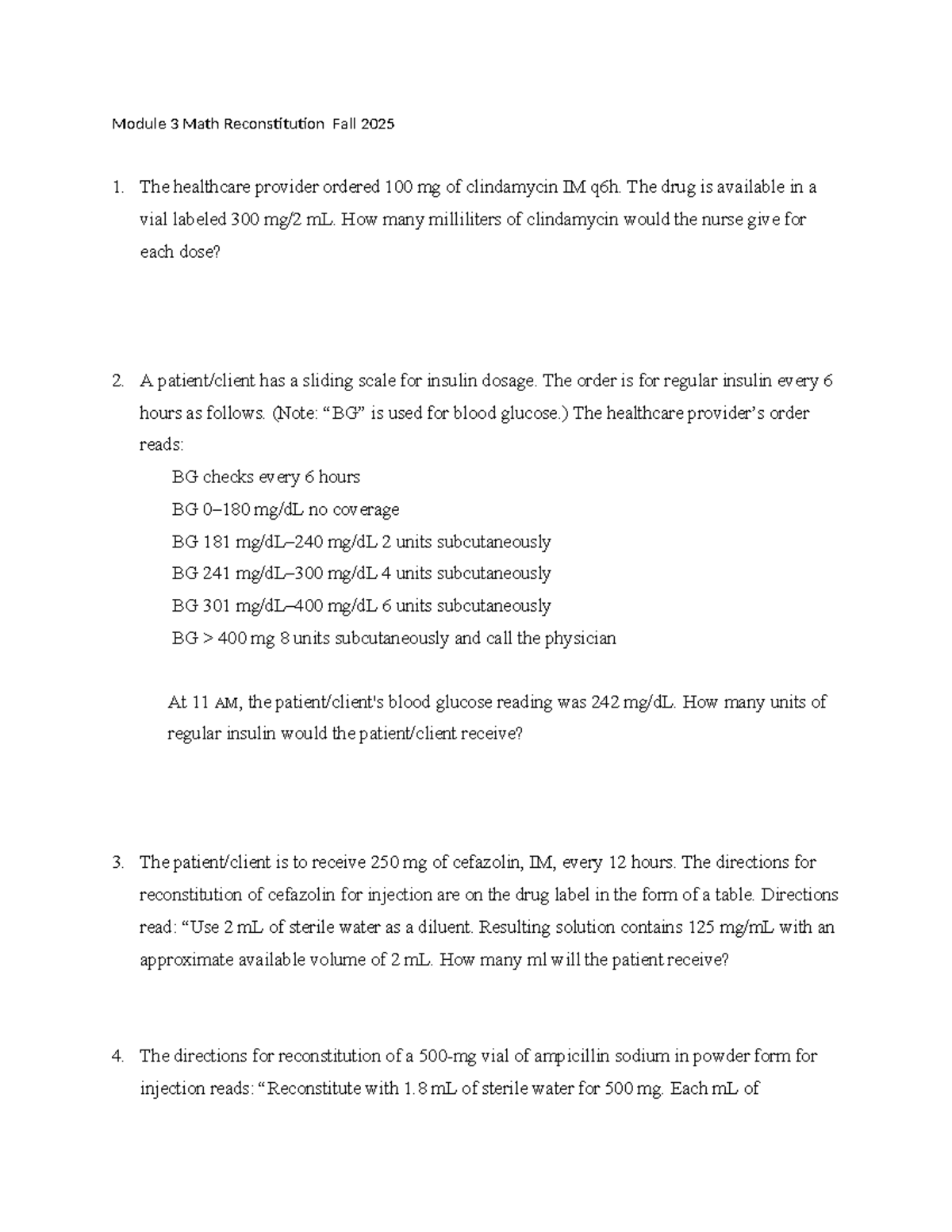 Module 3 Reconstitution Math Study Guide Fall 2025 - Studocu